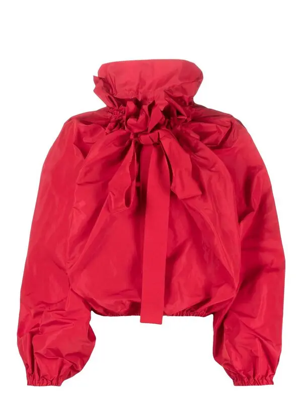 PATOU Pussy-bow Blouse With Bubble Sleeves And Ruffle Detail - Red