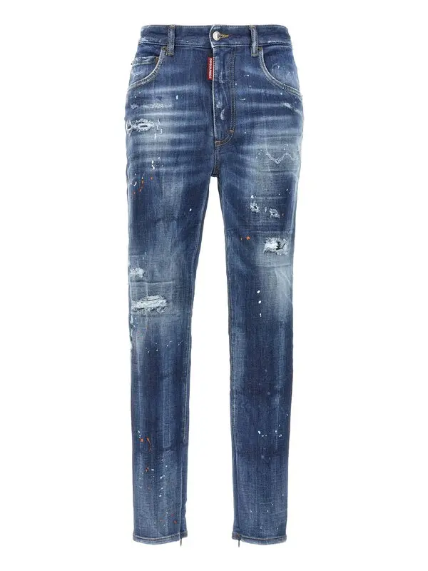 Dsquared2 Distressed Tapered Jeans With Paint Stains - Blue