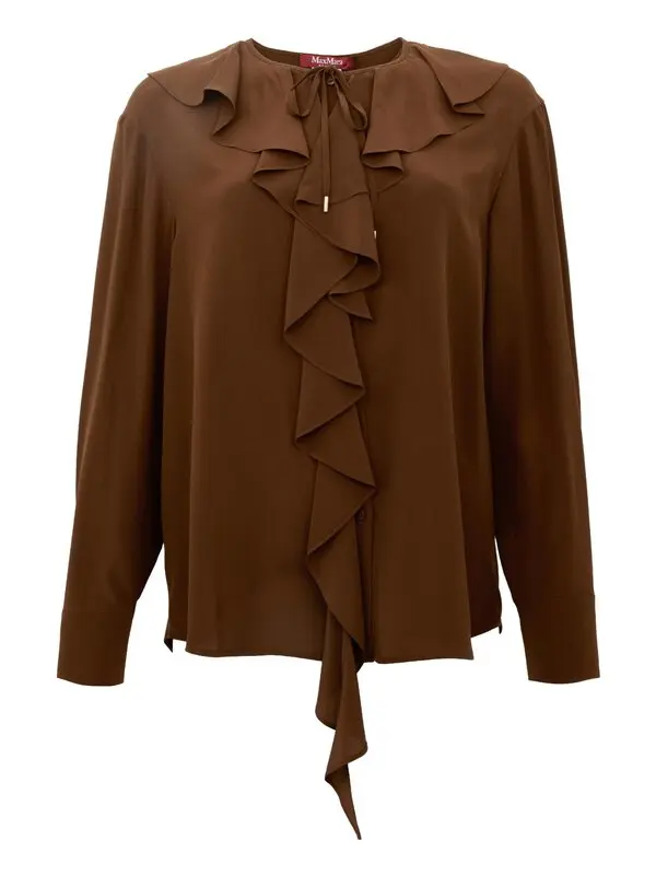 Max Mara Ruffled Silk Blouse - Brown