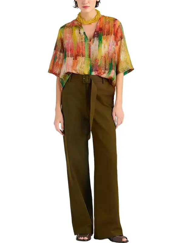 Momoni Printed Habutai Blouse - Green