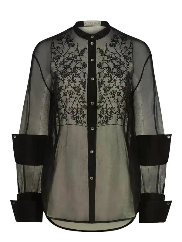 CONTESSA MILLS Winifred Bead-embroidered Silk-organza Shirt - Black