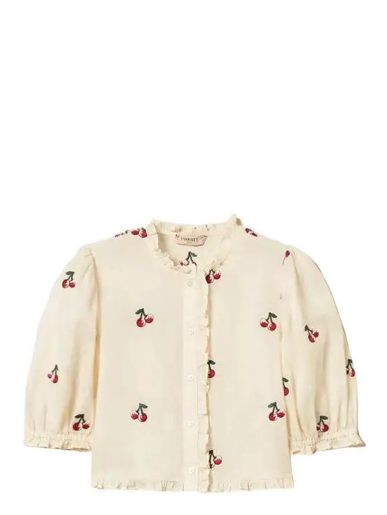 TWINSET Embroidered Puff-sleeve Top - Nude