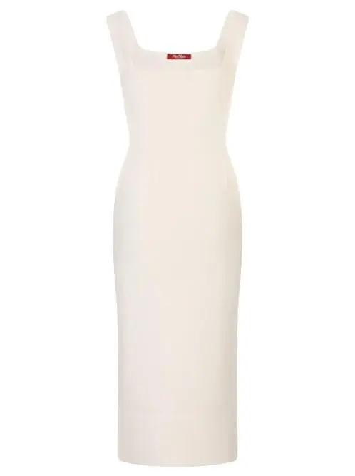 Max Mara Ribbed-knit Square-neck Midi Dress - White