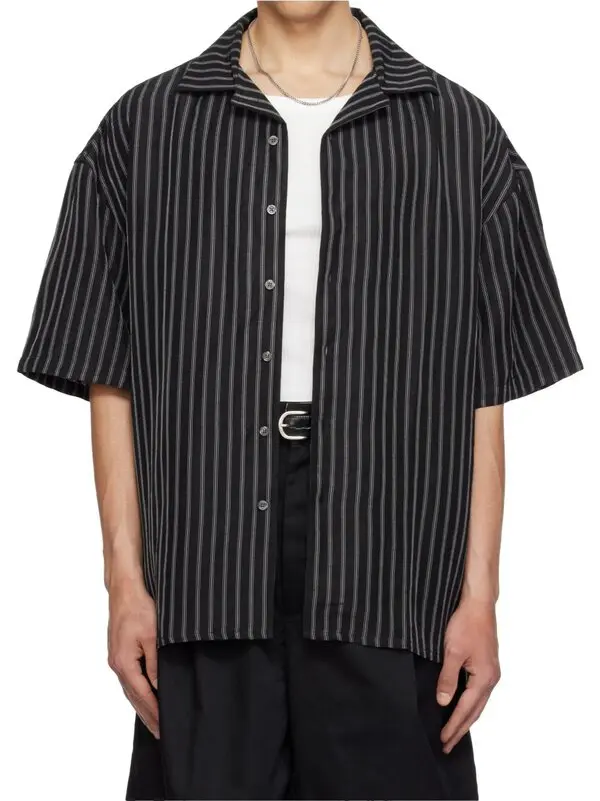 WILLY CHAVARRIA Oversized Striped Camp Shirt - Black