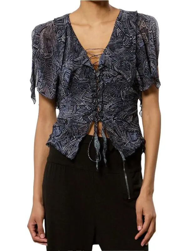 Isabel Marant Étoile Thanais Printed Deep V-neck Blouse - Midnight Blue
