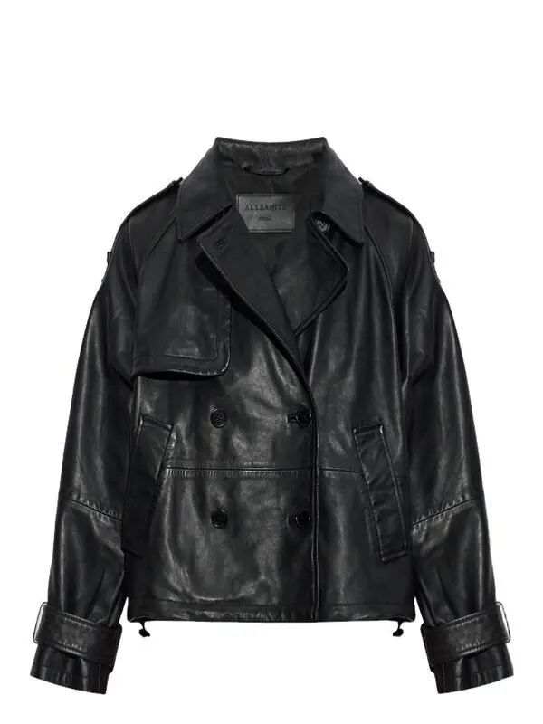 ALLSAINTS Long Sleeve Leather Double Breasted Jacket - Black