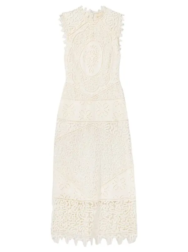 Ulla Johnson Sleeveless Geometric Floral Jipple Lace Trim Dress - White