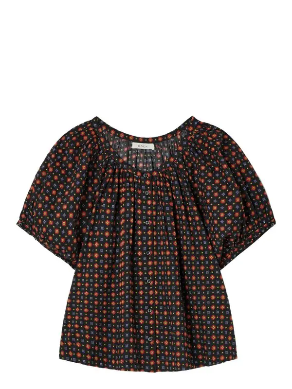 DÔEN June Gathered Floral-print Organic Cotton-voile Blouse - Multicolour