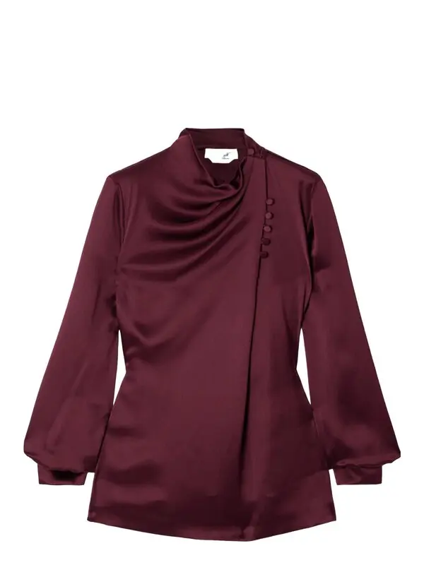 Gabriela Hearst Long Sleeve Pleated Shirt - Burgundy