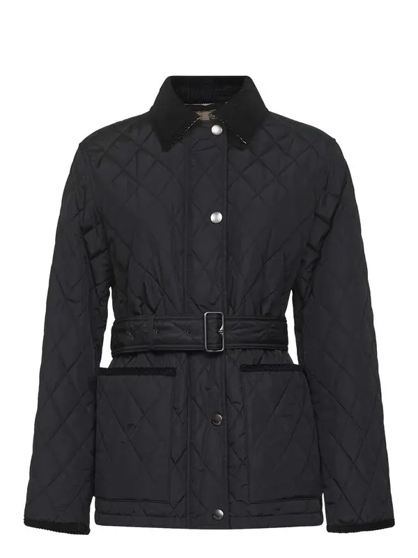 Burberry Quilted Belted Jacket With Zip And Snap Fastening - Black