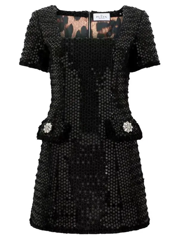 Philipp Plein Sequin-embellished Tweed Mini Dress - Black
