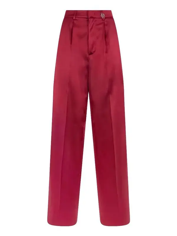 Philipp Plein Burgundy Satin Wide-leg Trousers - Red
