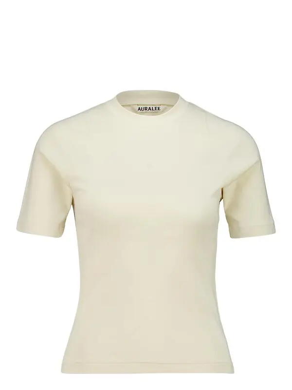 Auralee Ivory Organic Cotton Fine Rib T-shirt - Cream