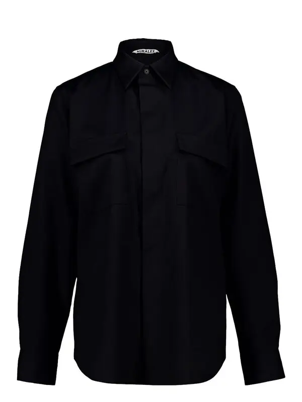 Auralee Wool Herringbone Overshirt - Black