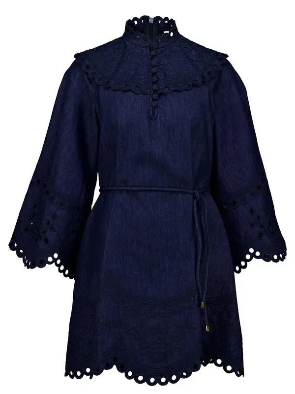 Zimmermann Mahon Broderie Denim Mini Dress - Blue