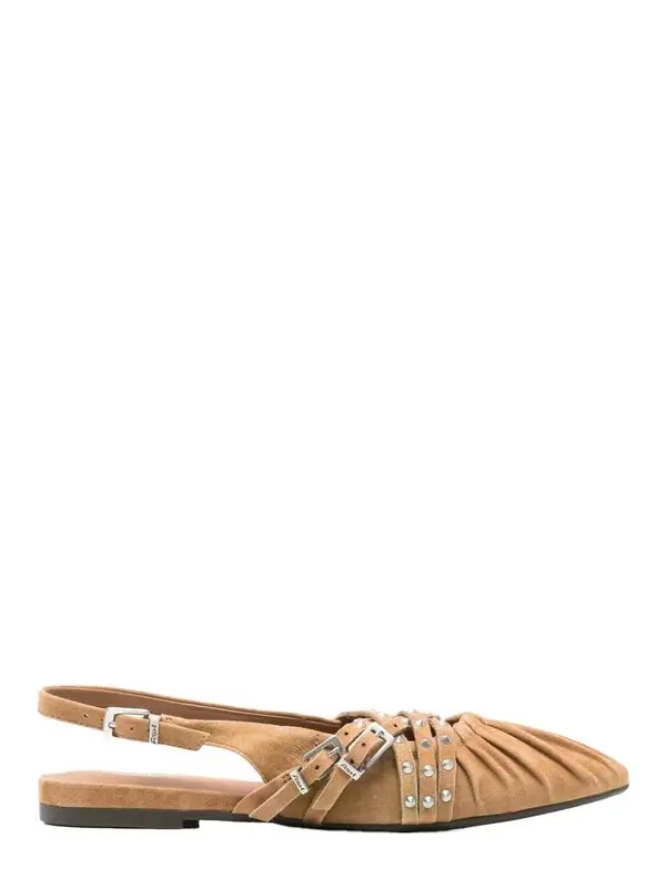 Ash Studded Ruched Ballet Flats - Brown