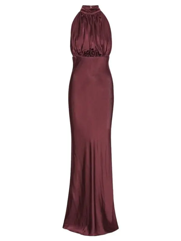 ROTATE BY BIRGER CHRISTENSEN Ruched Halterneck Maxi Dress - Red