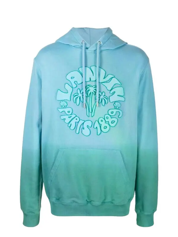 LANVIN Embossed Logo Ombré Cotton Hoodie - Blue