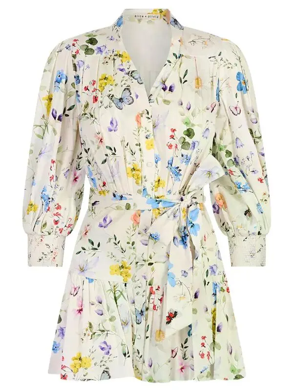 Alice + Olivia Floral Print Belted Dress - Neutrals