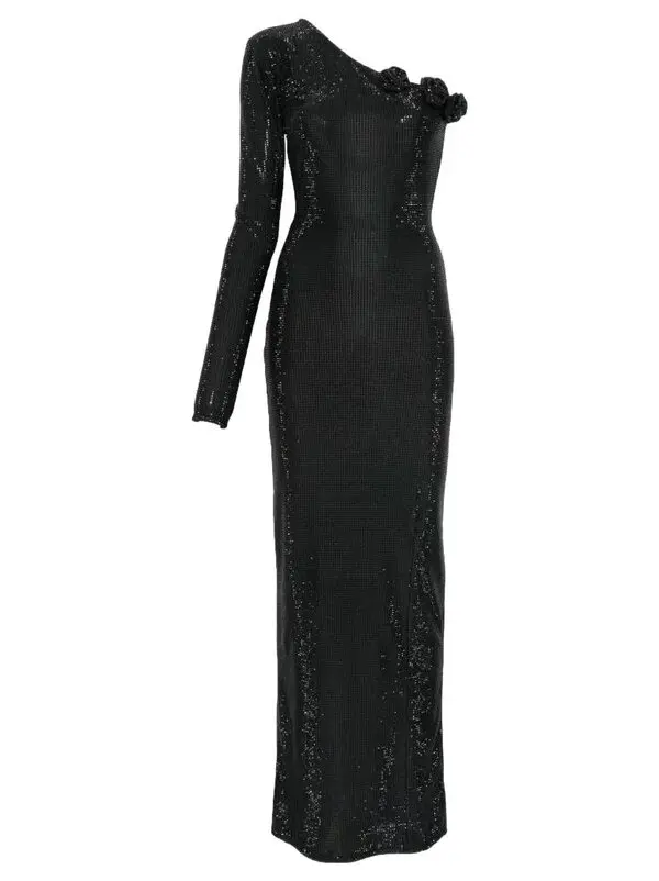 MIRON One-shoulder Embellished Dress - Black