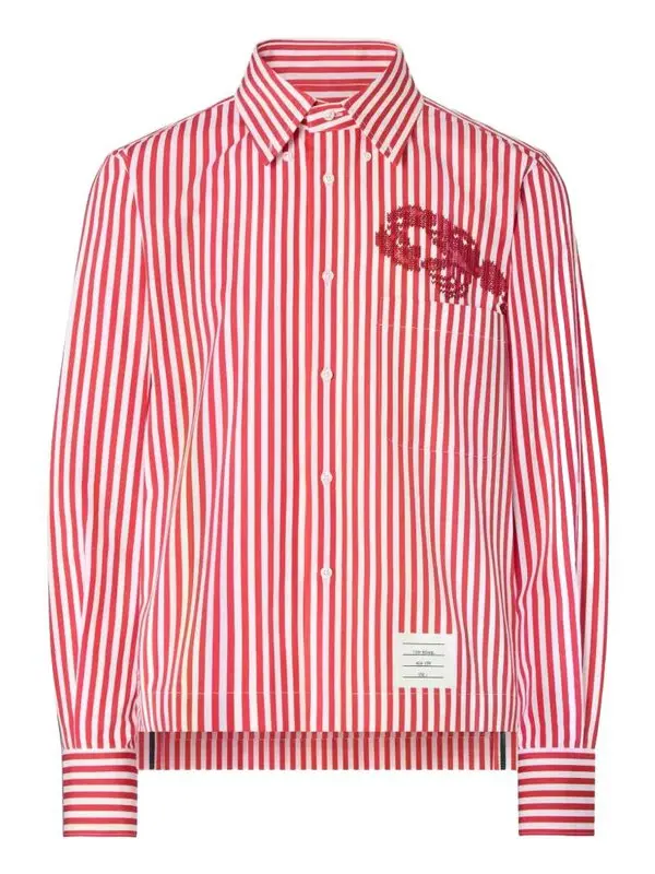 Thom Browne Lobster Striped Shirt - Red