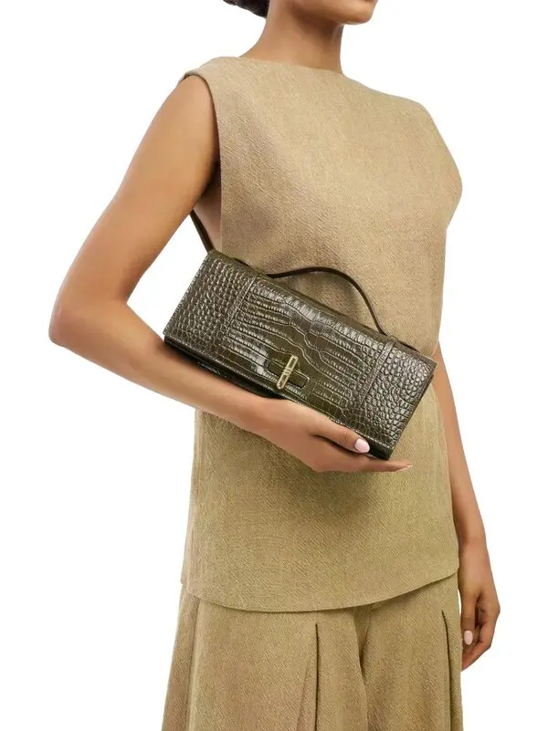 MALONE SOULIERS May Crocodile-embossed Leather Clutch Bag - Green