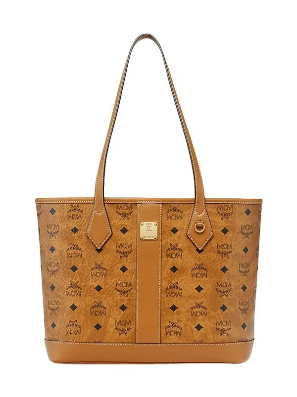 Mcm Liz Small Visetos Leather Tote - Cognac