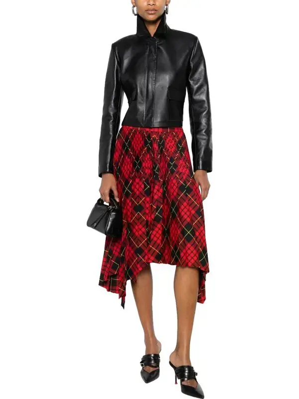 Alexander McQueen Check Pattern Asymmetric Skirt - Red