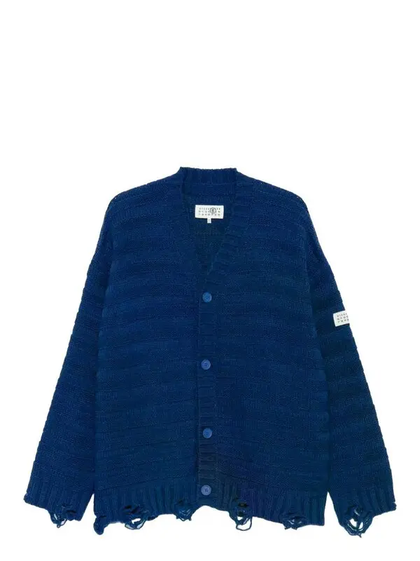MAISON MARGIELA Distressed Horizontal Stripe Cardigan - Blue
