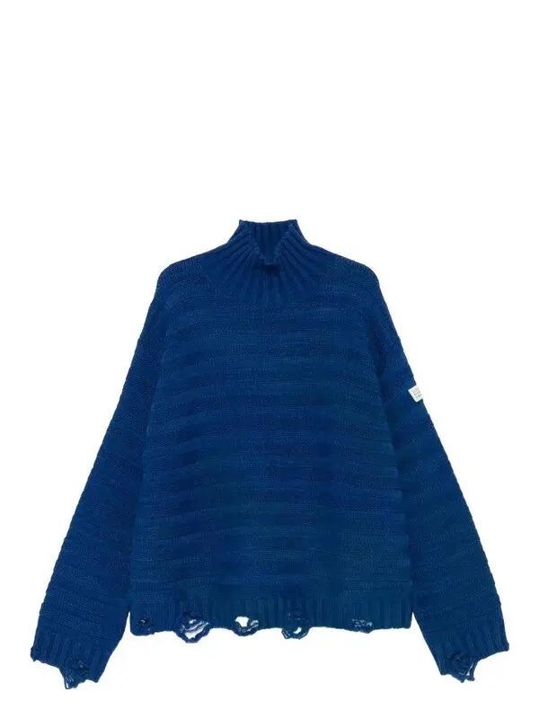 MAISON MARGIELA Distressed Ribbed Knit Sweater - Blue