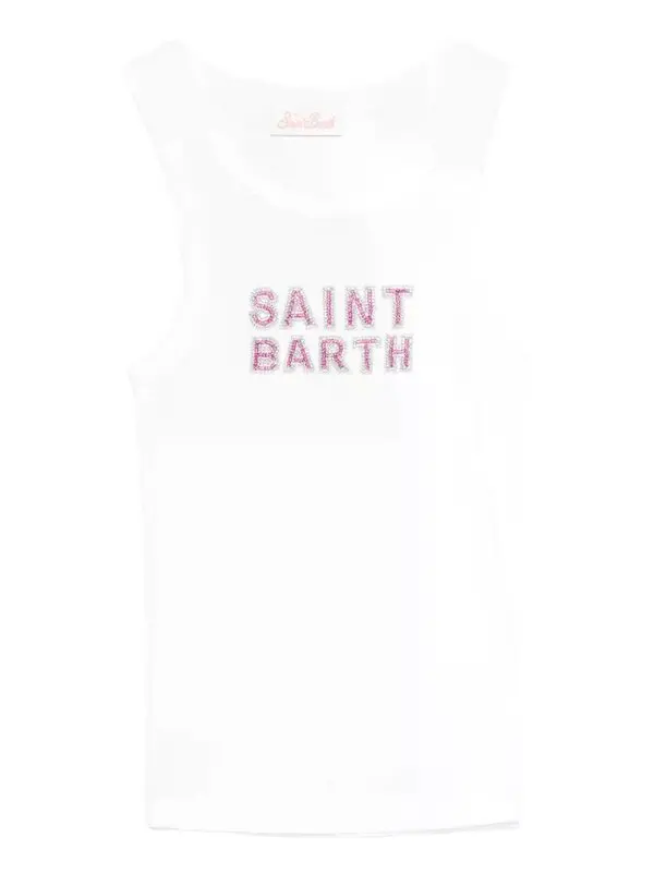 MC2 SAINT BARTH Bead-embellished Ribbed Tank Top - White