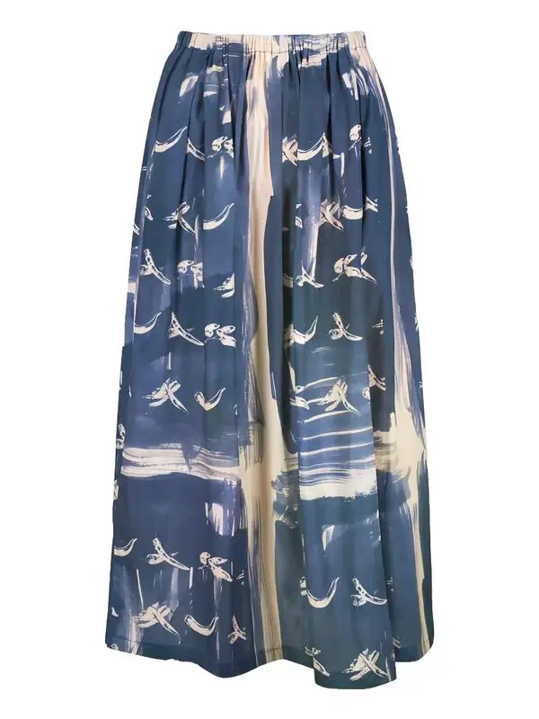 ODEEH Abstract Print Pleated Maxi Skirt - Blue