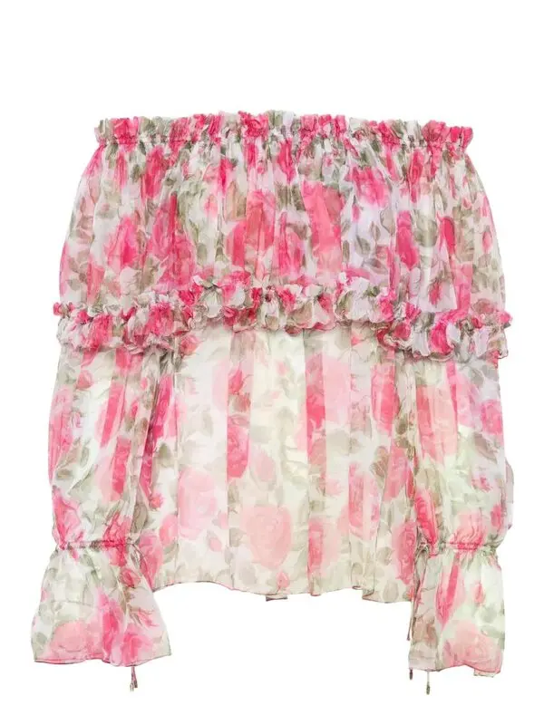 Chloé Floral-print Off-the-shoulder Blouse - Pink