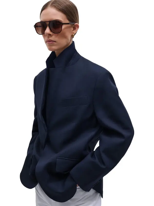 ME+EM Oversized Linen Blend Blazer - Navy