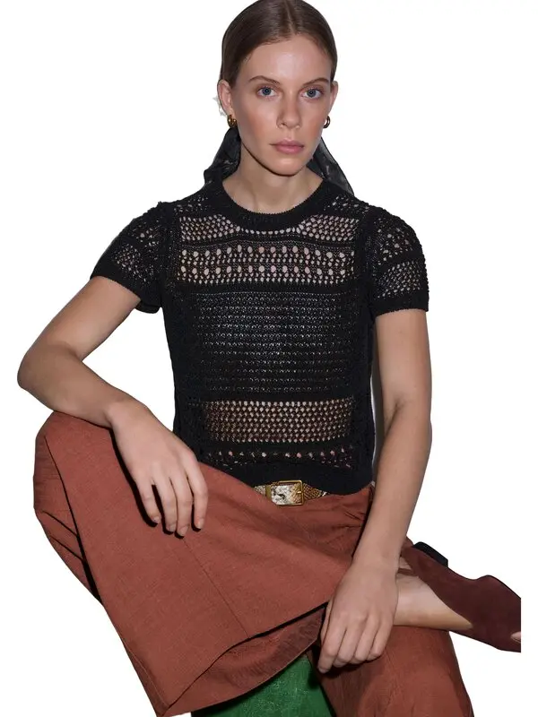 ME+EM Textured Open-stitch Short Sleeve Baby Tee - Black