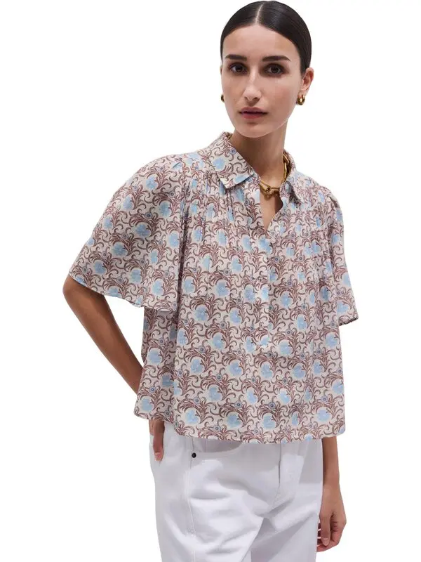 ME+EM Floral Print Pintucked Cotton Blouse - White Multi