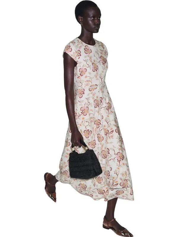 ME+EM Creaseless Linen Floral Paisley Print Maxi Dress - Light Cream/multi