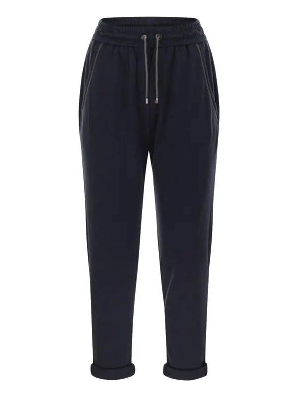 Brunello Cucinelli Cotton And Silk Trousers With Jewel Detailing - Blue