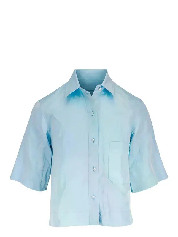 ODEEH Duchesse Jacquard-effect Cropped Blouse - Blue