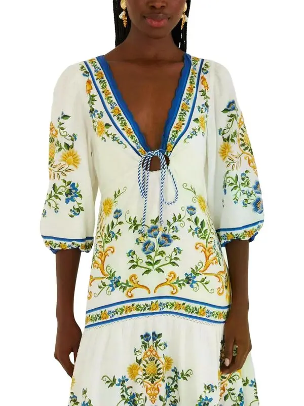 Farm Rio Emily Floral-tapestry Cut-out Midi Dress - White