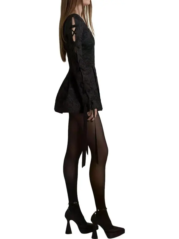 CONTESSA MILLS Julia Floral-jacquard Lace-up Dress - Black