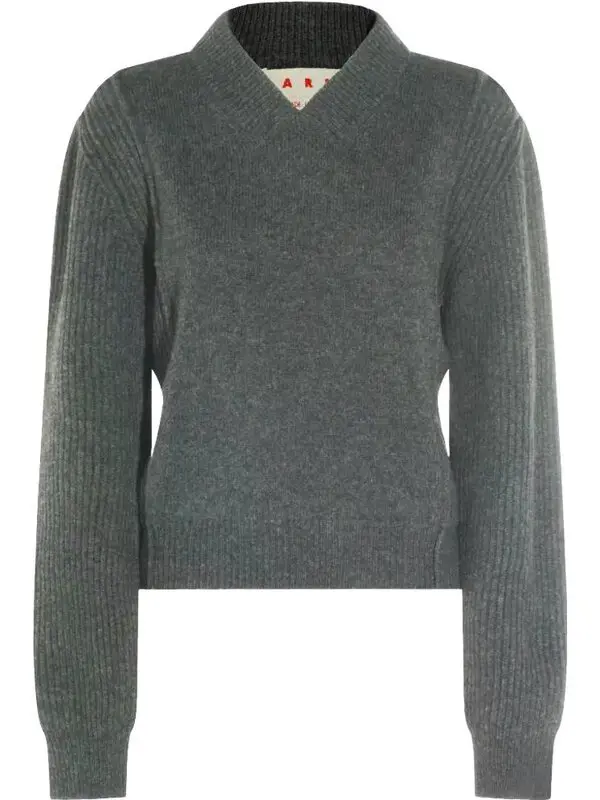 Marni Ribbed Knit V-neck Sweater - Grey
