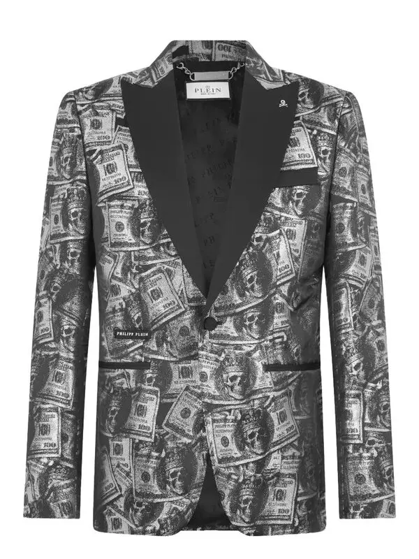 Philipp Plein Blazer All-over Plein Dollars - Silver
