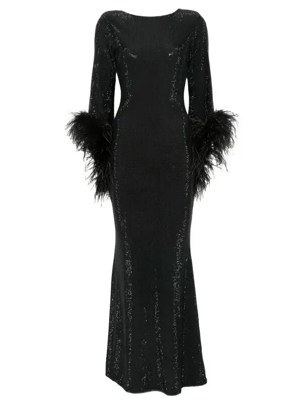 MIRON Crystal-embellished Feather-trim Dress - Black