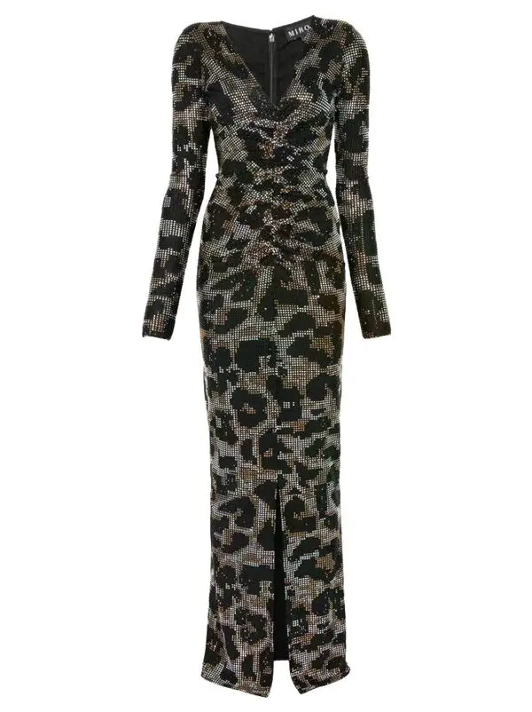 MIRON Embellished Ruched Dress - Black