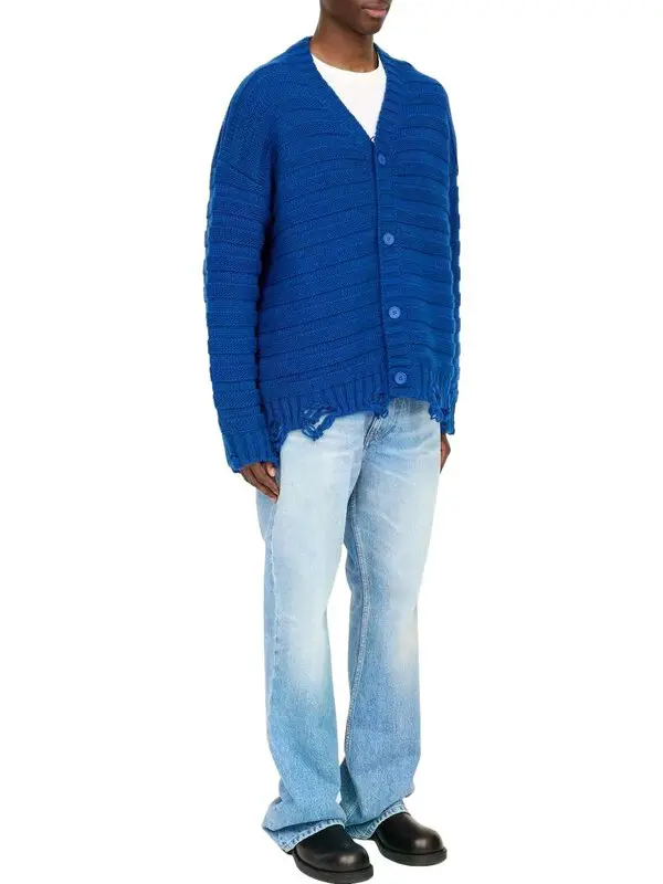MAISON MARGIELA Distressed Horizontal Stripe Cardigan - Blue