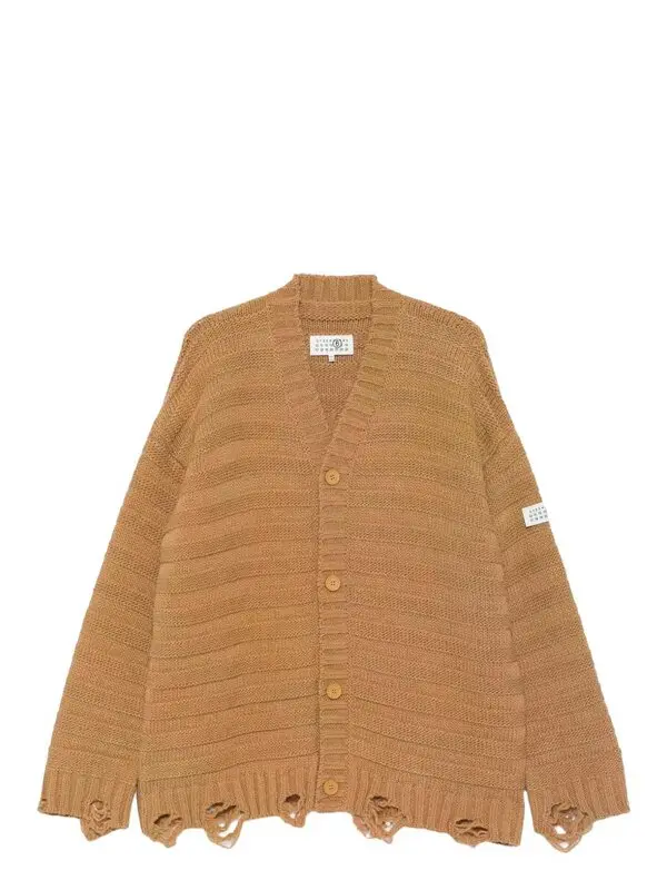 MAISON MARGIELA Distressed Ribbed-knit Cardigan - Neutrals