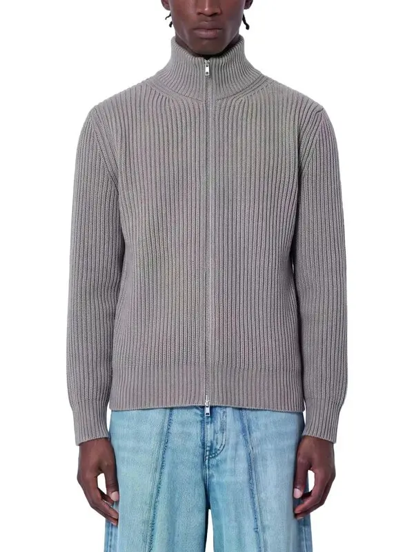 MAISON MARGIELA Ribbed Knit Zip-up Sweater - Grey
