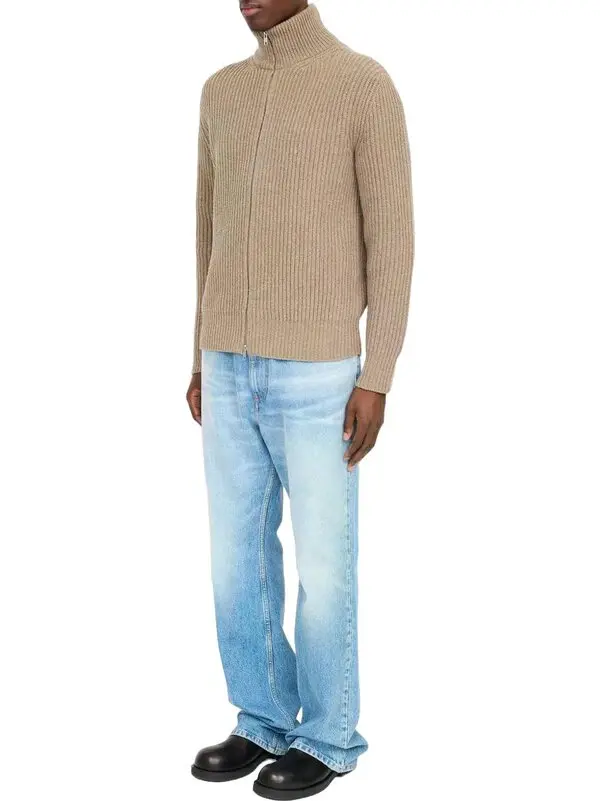 MAISON MARGIELA Ribbed Knit Zip-up Sweater - Neutrals