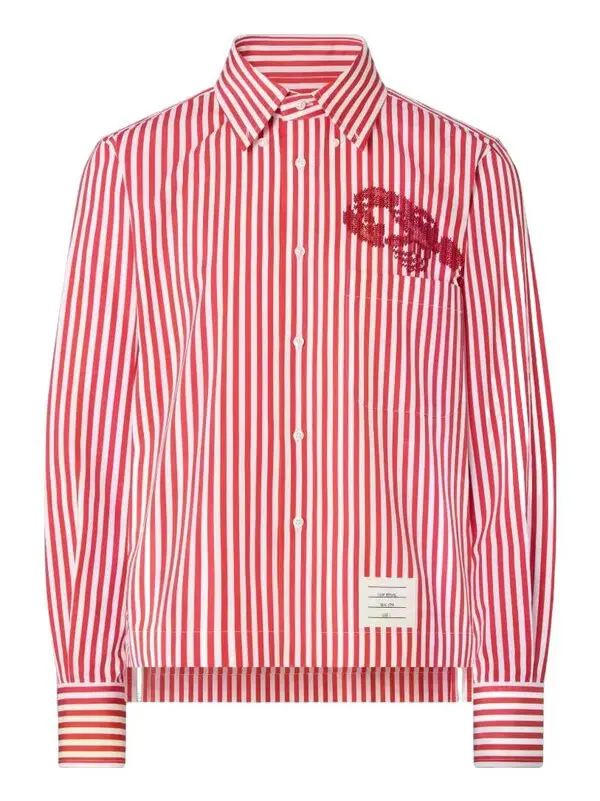 Thom Browne Poplin University Stripe Lobster Shirt - Red